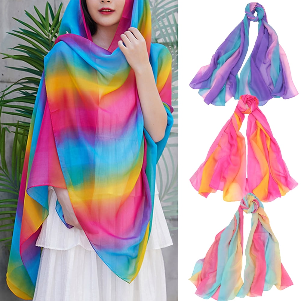 Ludlz Women Soft Lightweight Chiffon Multi Colored Neck Scarf Head Hair ...