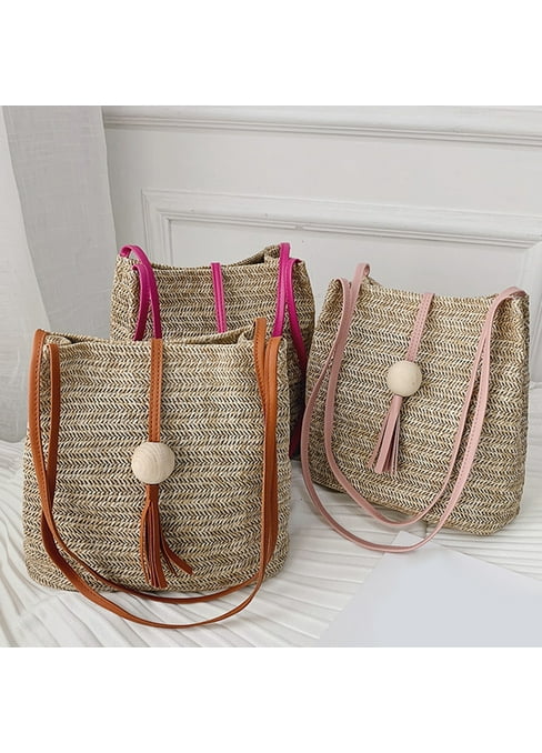 Summer Straw Bag for Women Beach Rattan Top-Handle Purse Straw ...