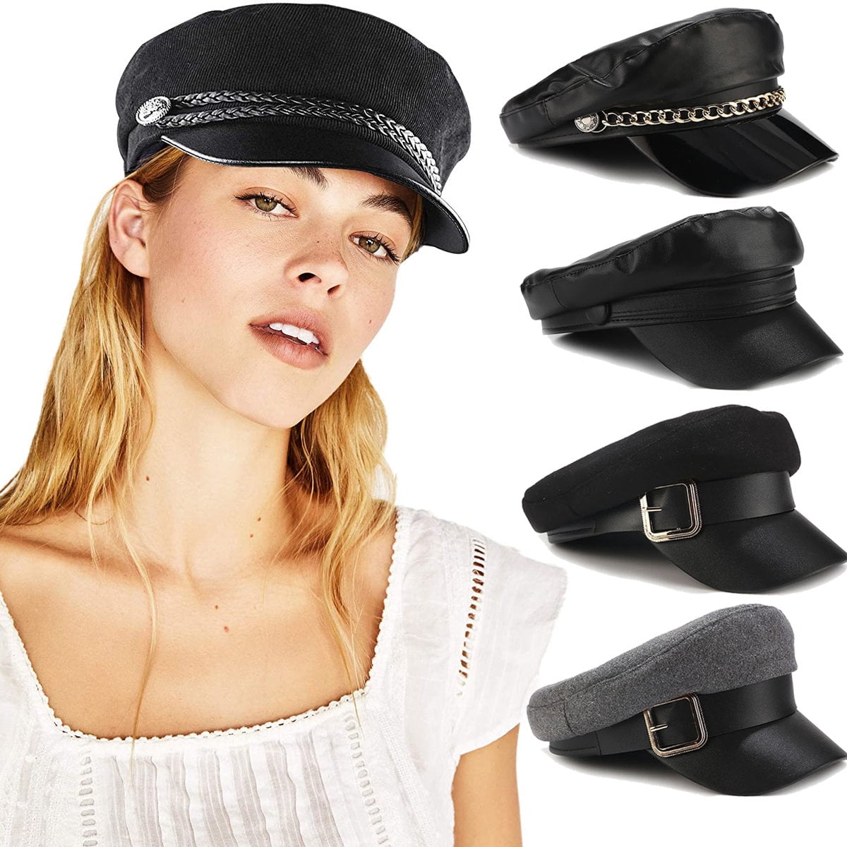 Ludlz Women Yacht Captain Sailor Hat Newsboy Cabbie Peaked Beret Cap ...