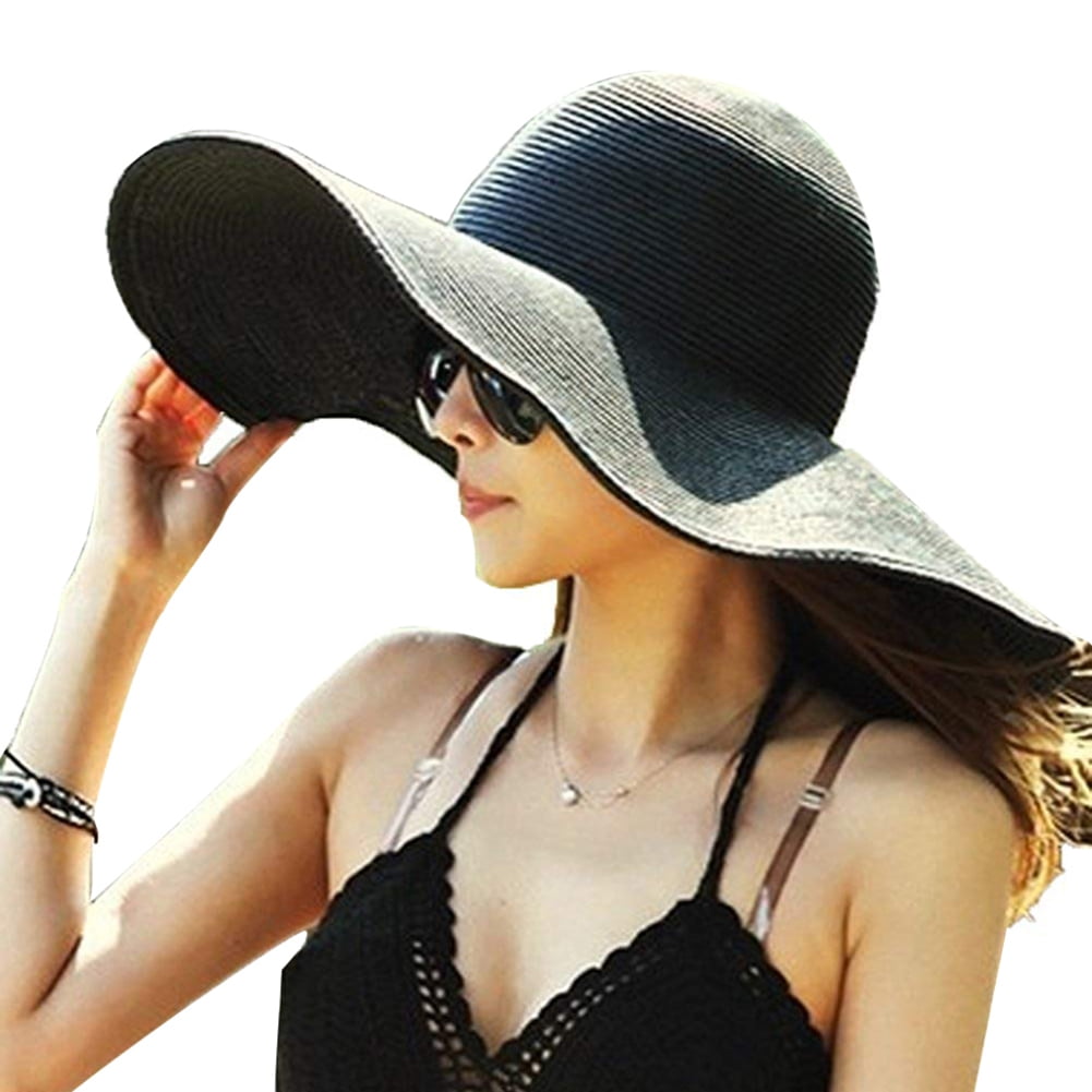 Ludlz Womens 6 Inches Wide Brim Straw Hat Floppy Foldable Roll Up Cap