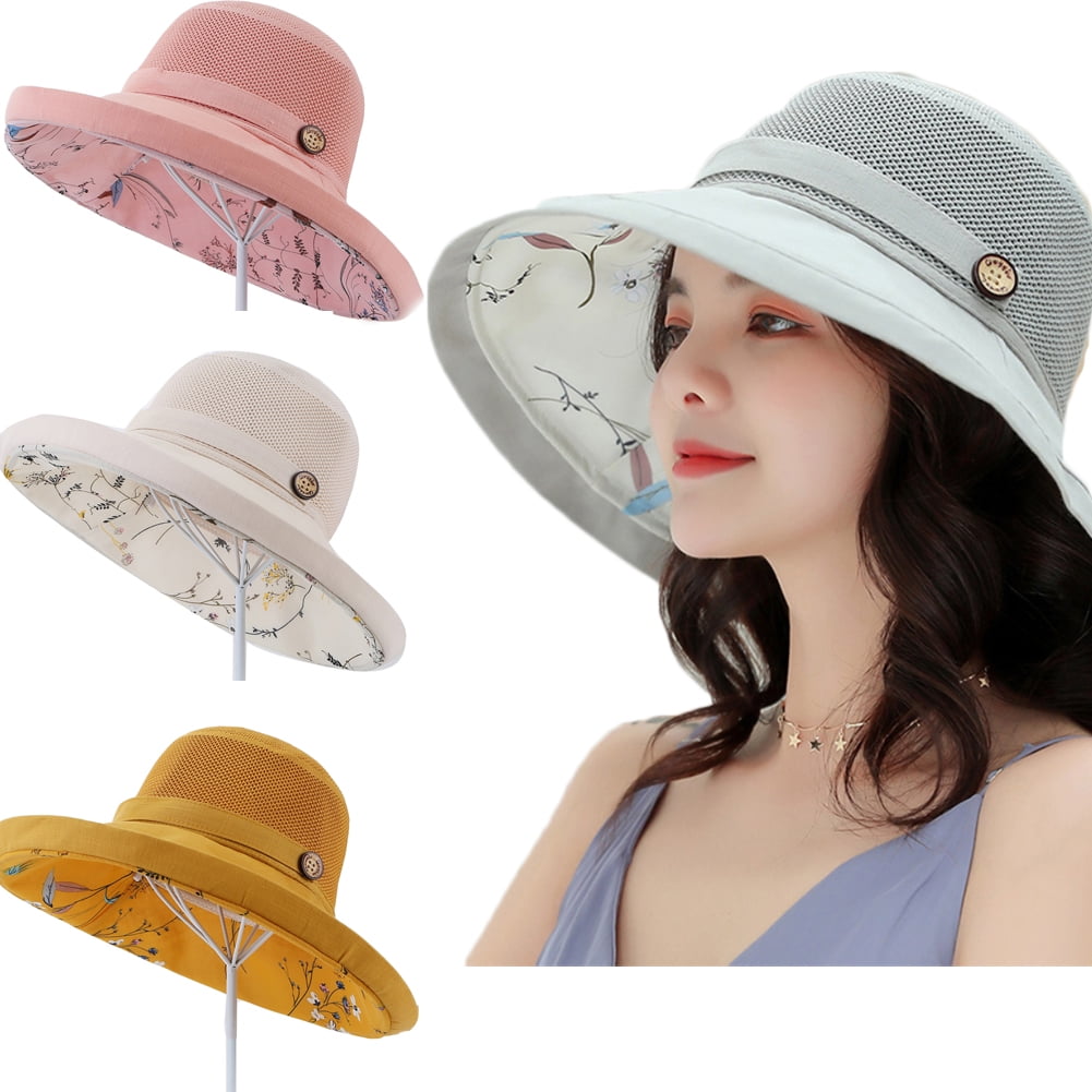 Ludlz Womens Cotton Wide Brim Sun Hats UPF50+ UV Packable Beach Hat Summer Bucket Cap for Travel ...