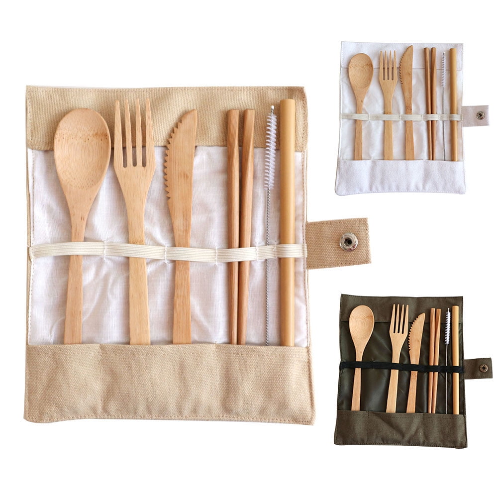 Ludlz Wooden Cutlery Set Portable, Reusable Utensils Travel Cutlery ...