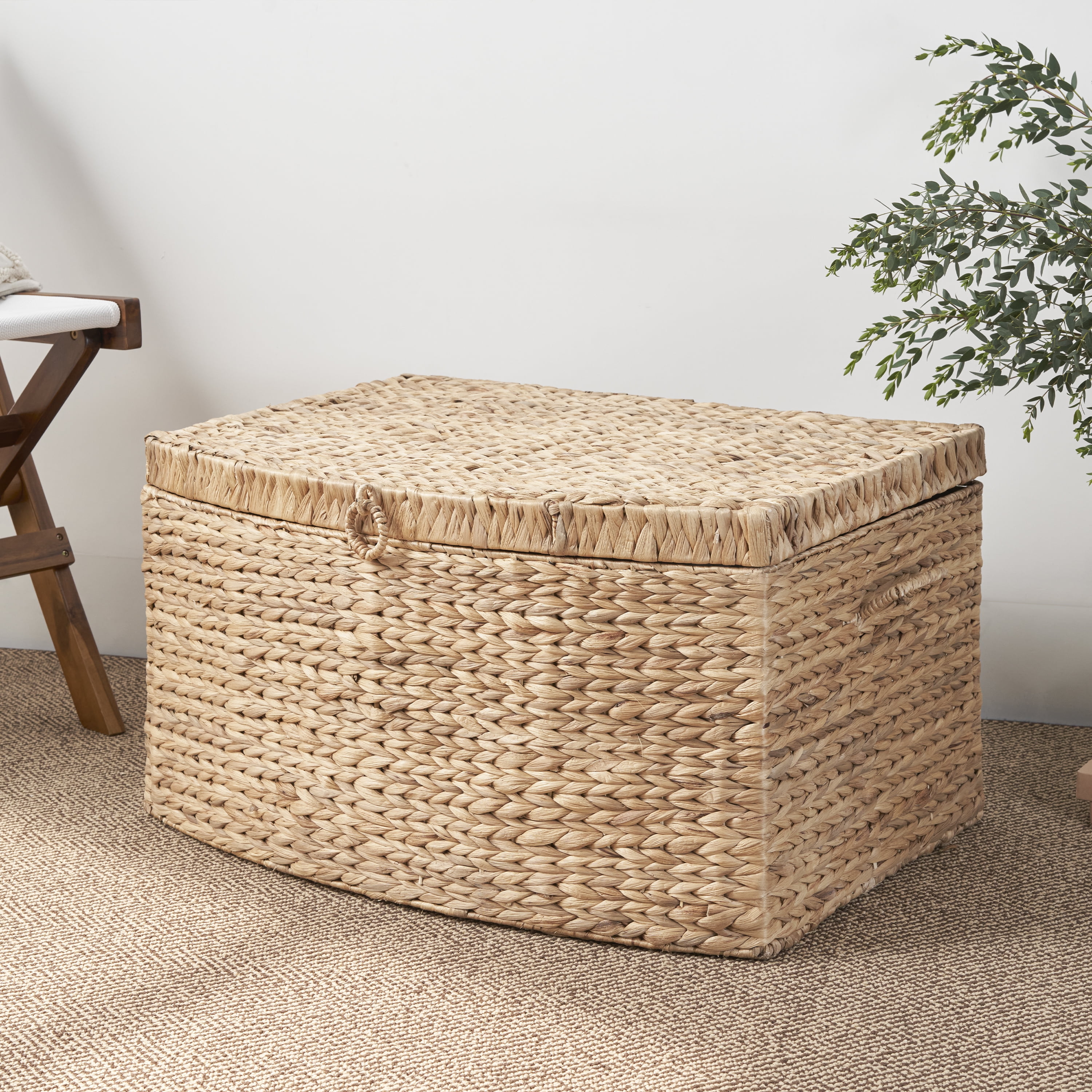 Ludmilla Rectangular Curve Water Hyacinth Woven Wicker Trunk with ...