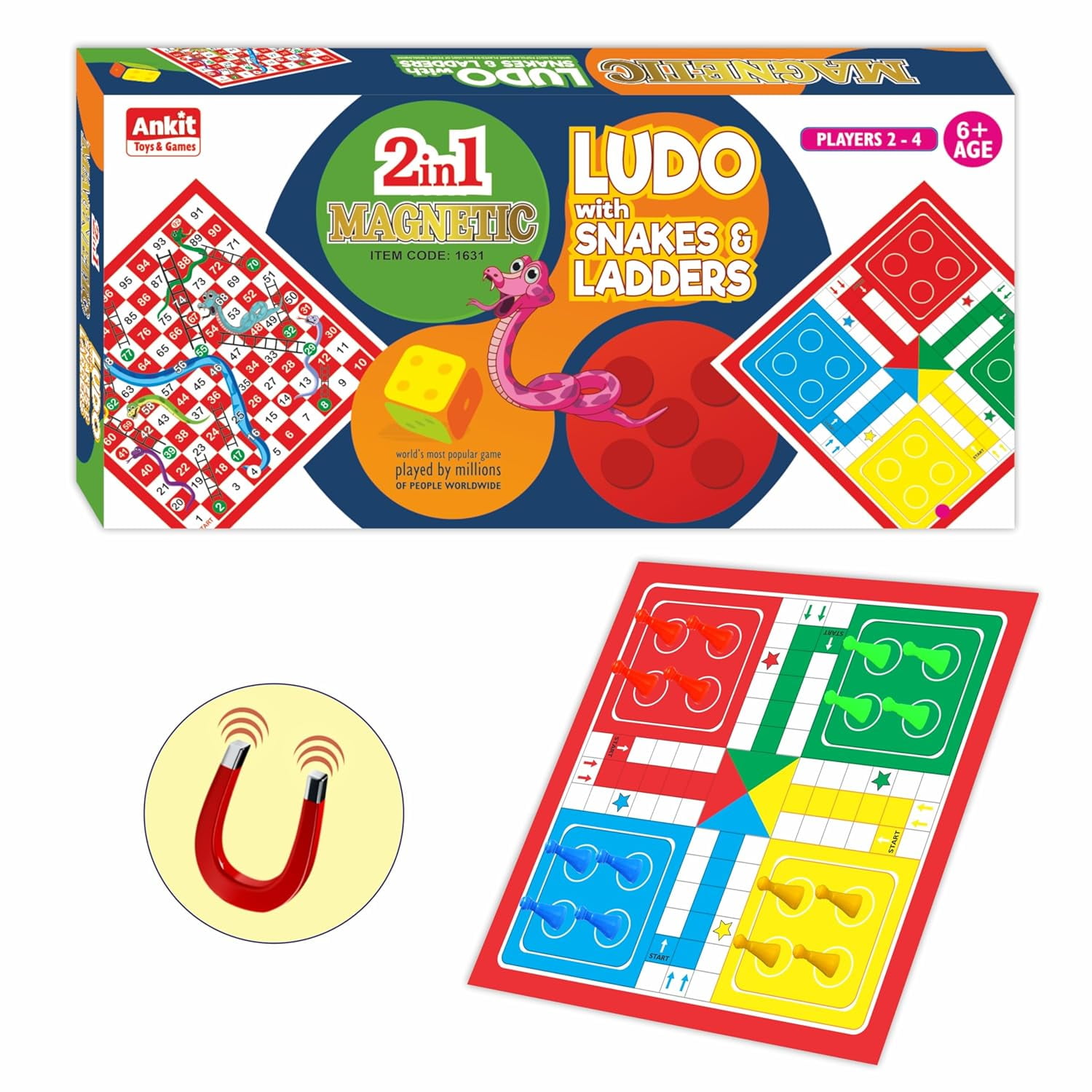 Ludo 2in1 Magnetic Ludo & Snakes & Ladders Board Game 15" - Double The Fun For Family & Friends ...