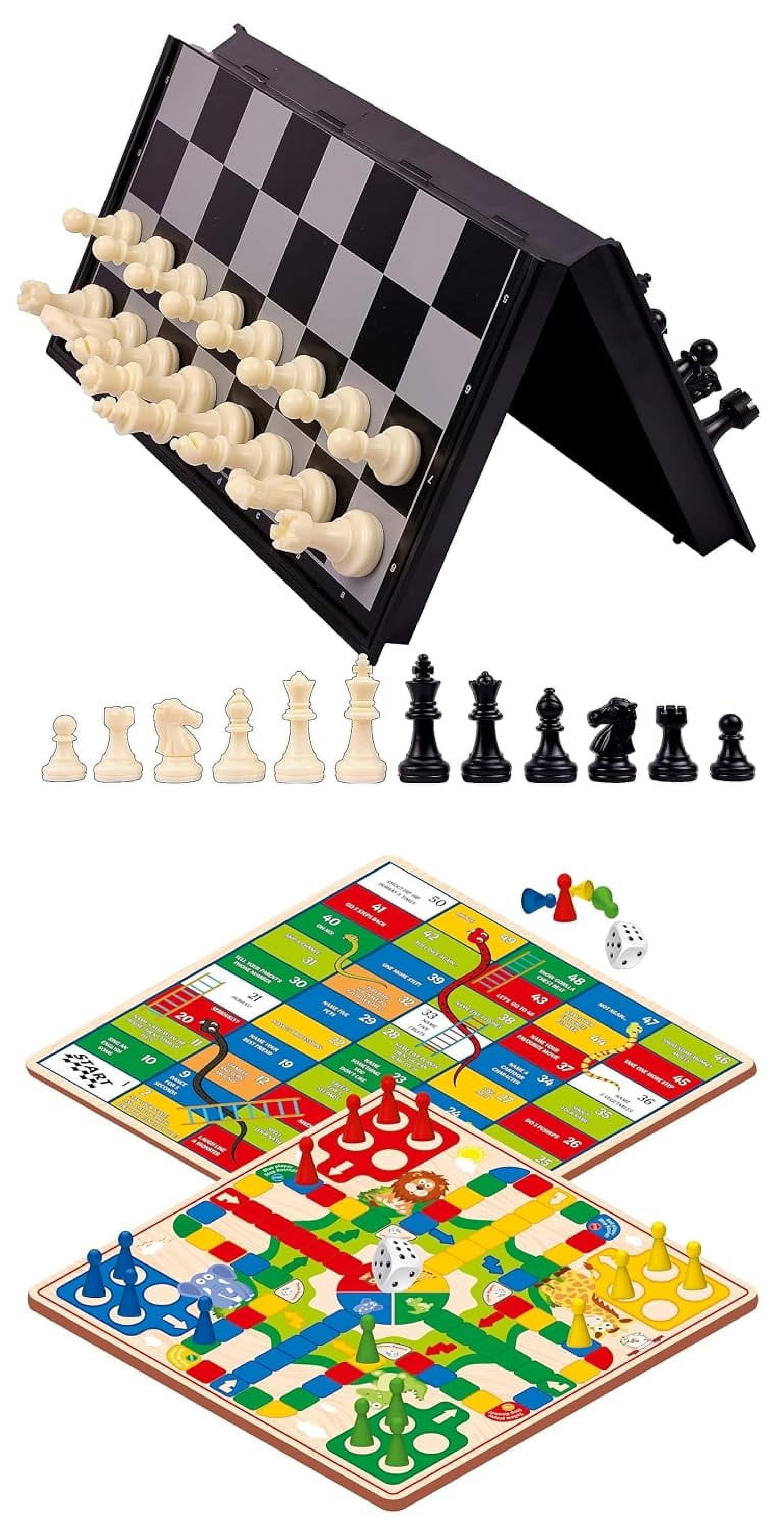 Ludo Pack Of 1 Each 10" Magnetic Chess & 12" Wooden Ludo With Snakes ...