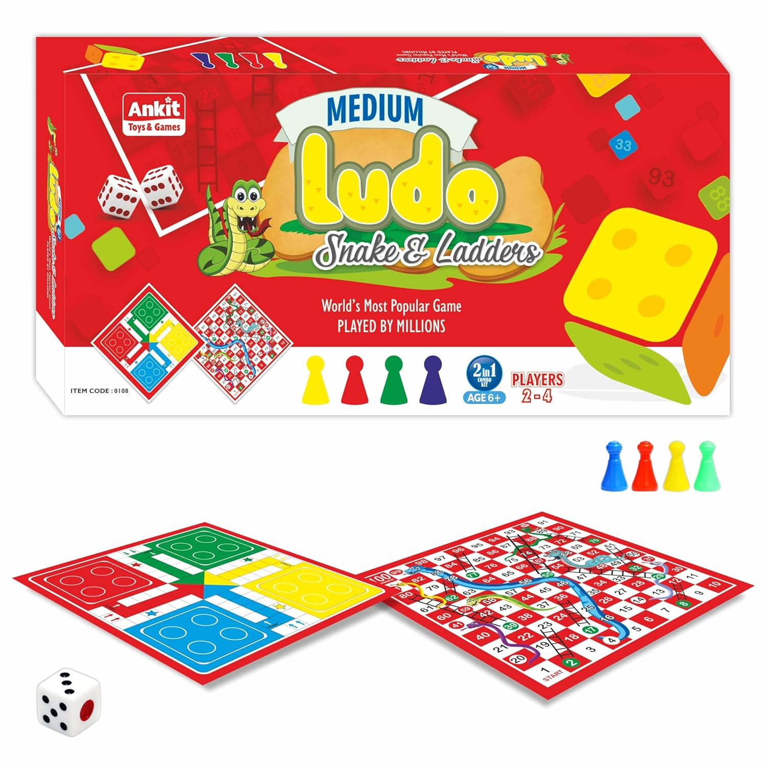 Ludo & Snake & Ladders (Saap Seedhi) Board Game Set For 6+ Years Kids ...