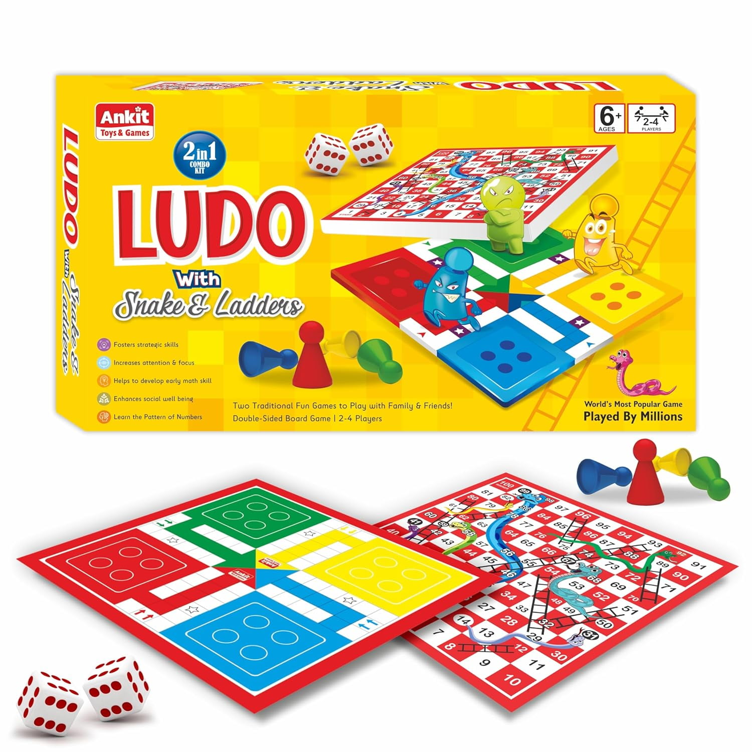 Ludo & Snake & Ladders (Saap Seedhi) Board Game Set For 6+ Years Kids ...