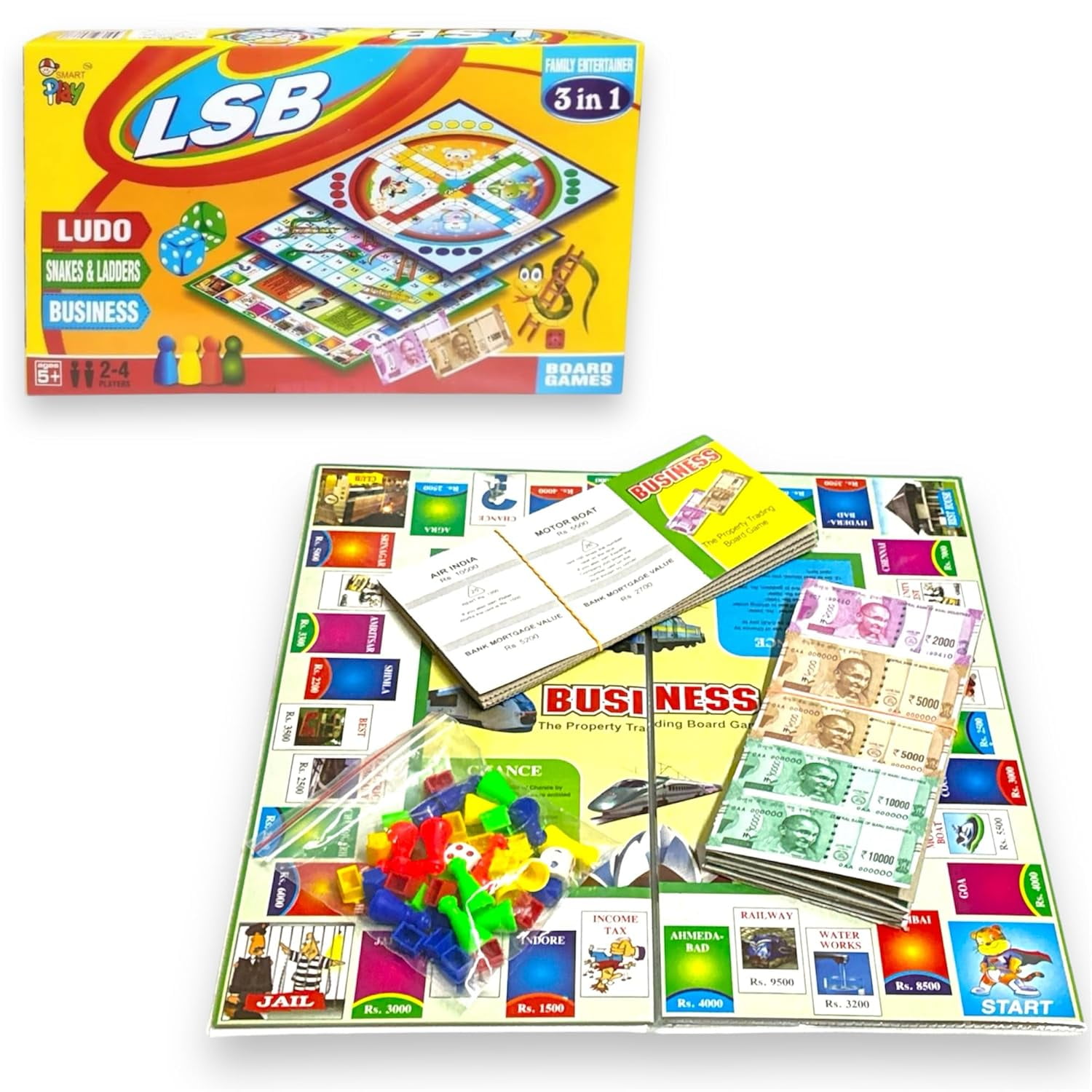 Ludo, Snakes & Ladders & Business Board Combo (3 In 1) 14 Inches Party ...