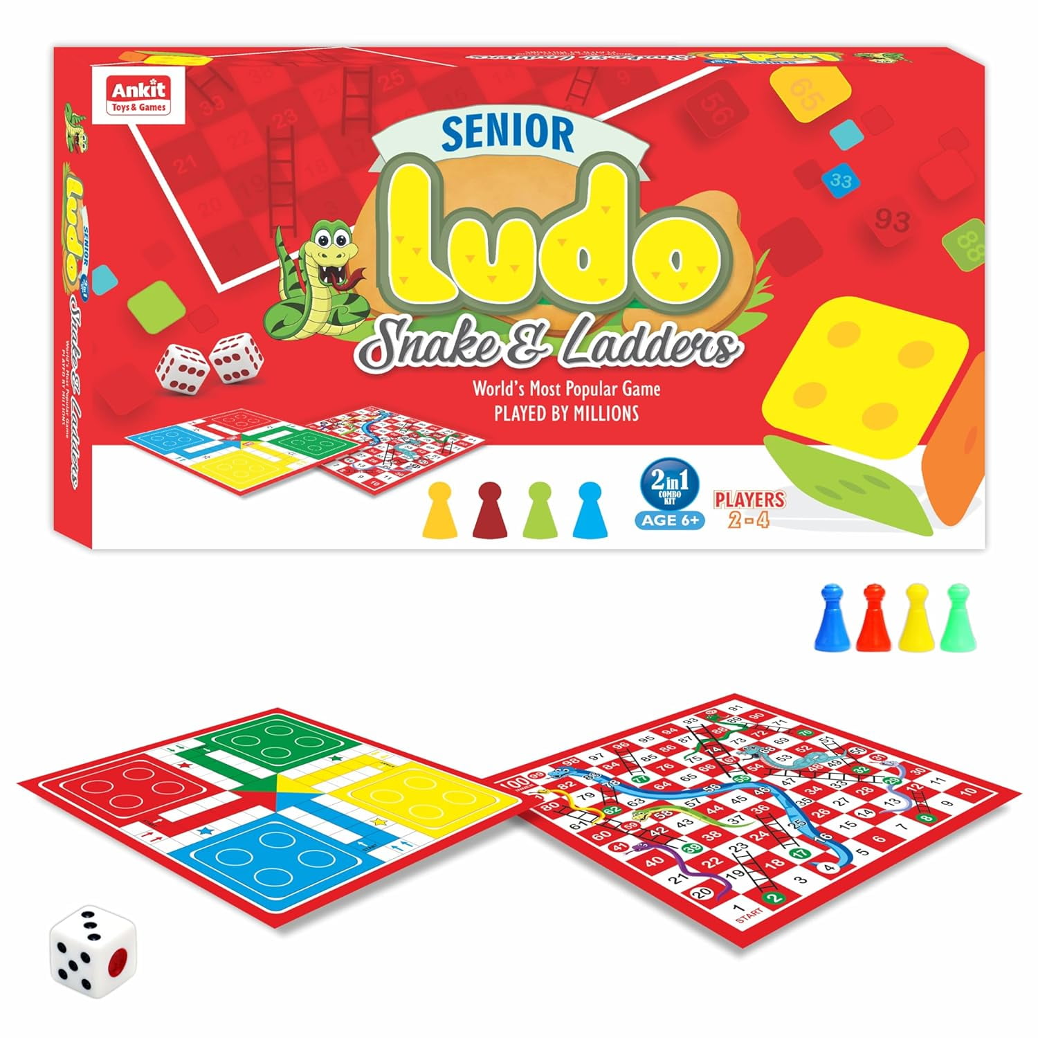 Ludo & Snakes & Ladders (Saap Seedhi) Board Game Set Classic 2in1 ...