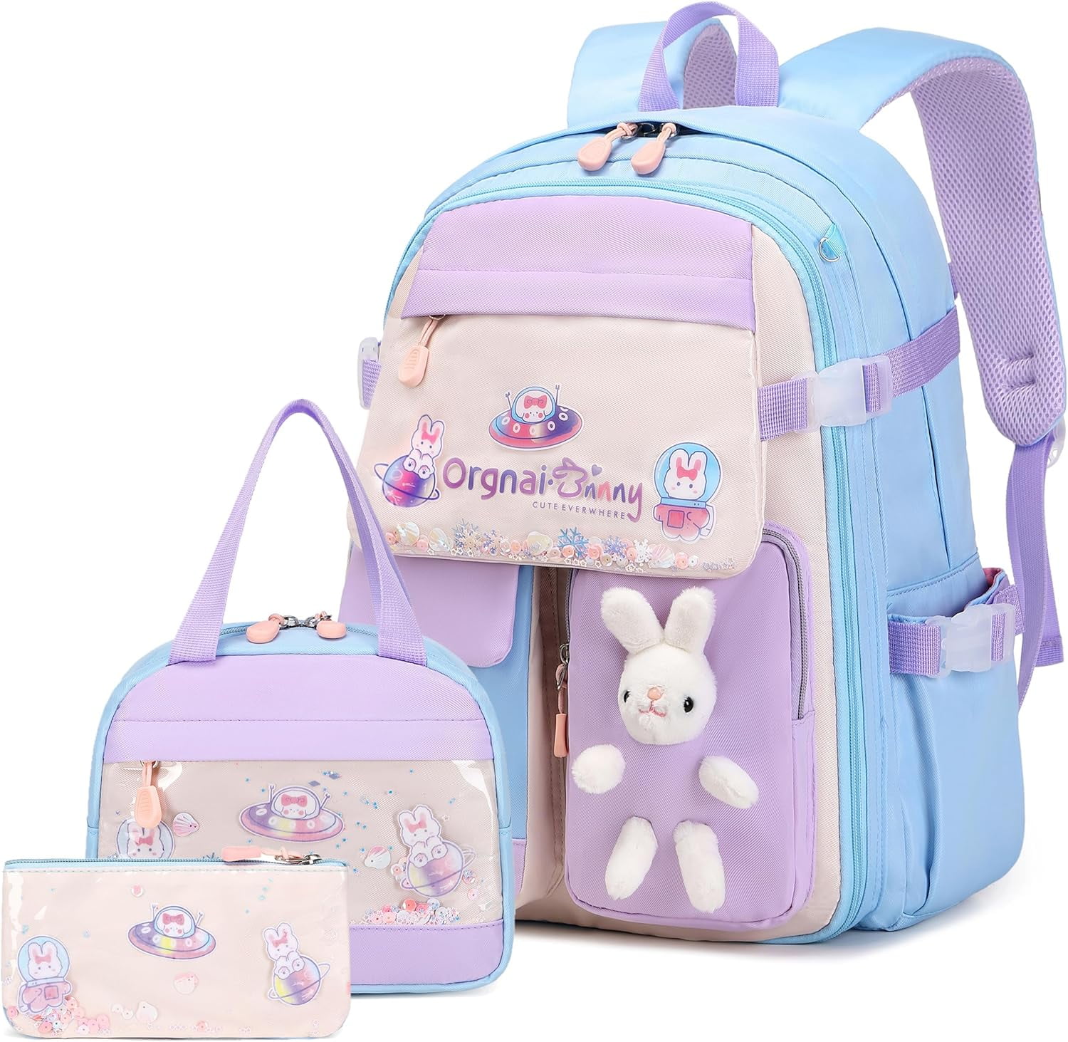 Ludolm 3Pack Bunny Backpack Set, Kawaii Backpack Cute Sequin Bag, Back ...