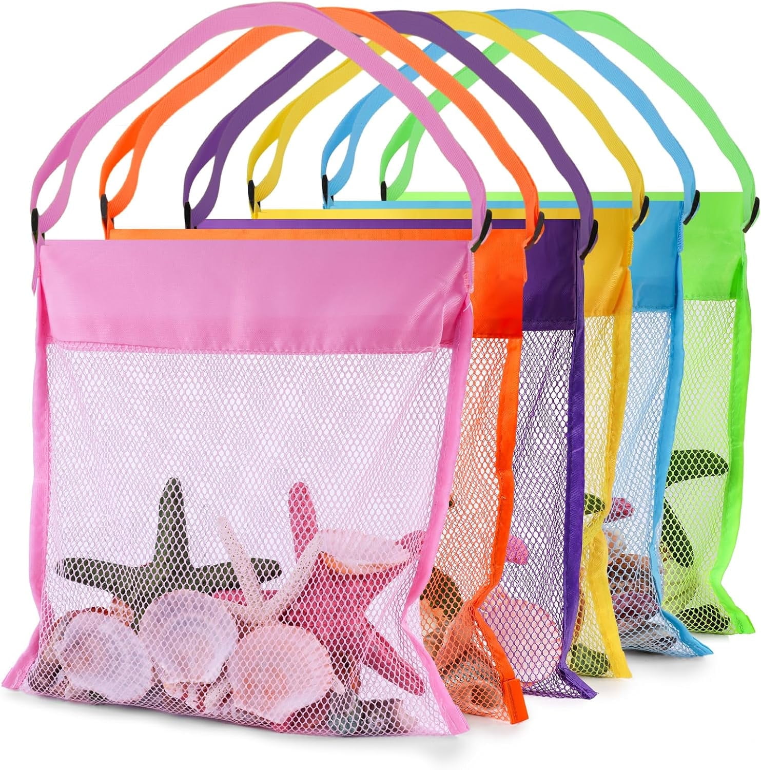 Ludolm 6PCS Mesh Beach Bags for Kids, Small Shell Collecting Bags ...