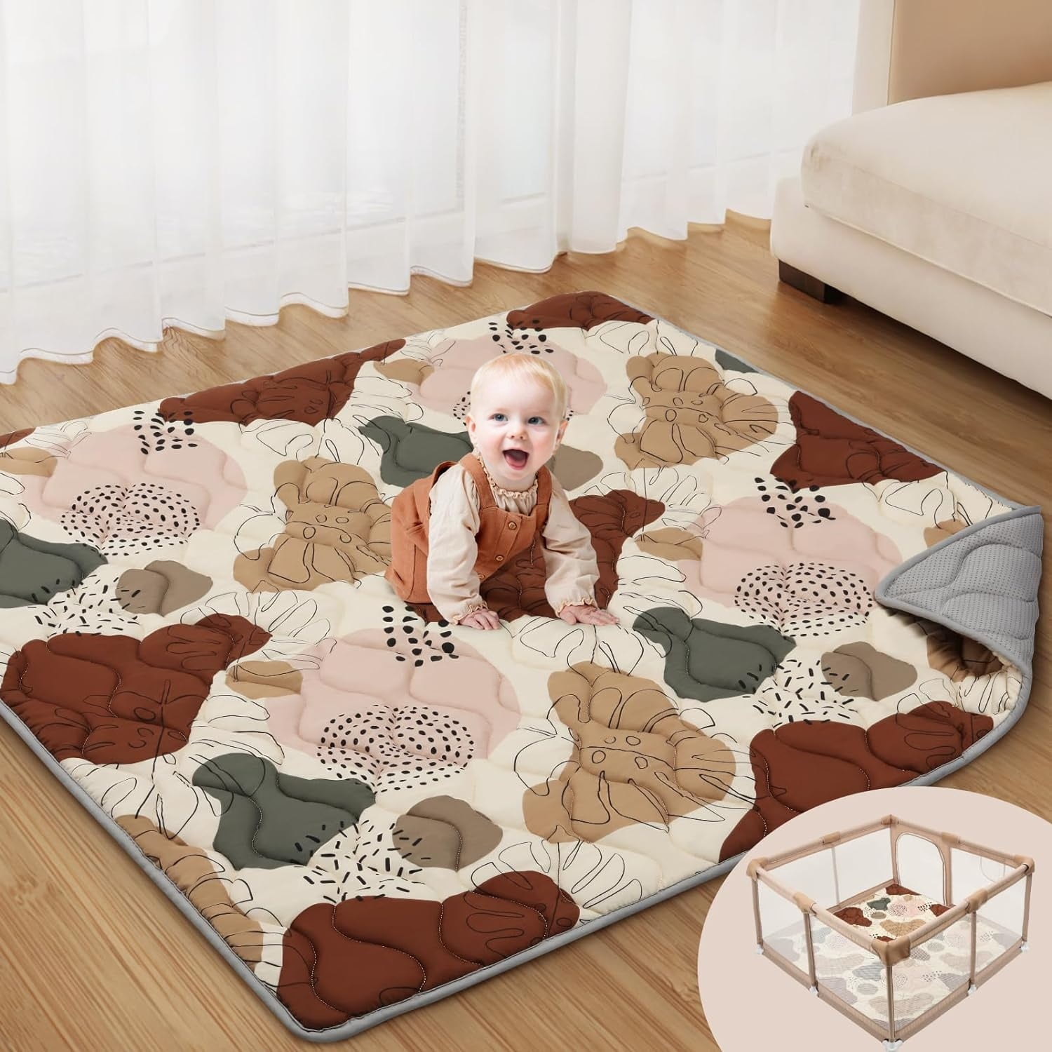 Ludolm Baby Play Mat for Floor - 50x50 inches Kids Foldable Playmat for ...