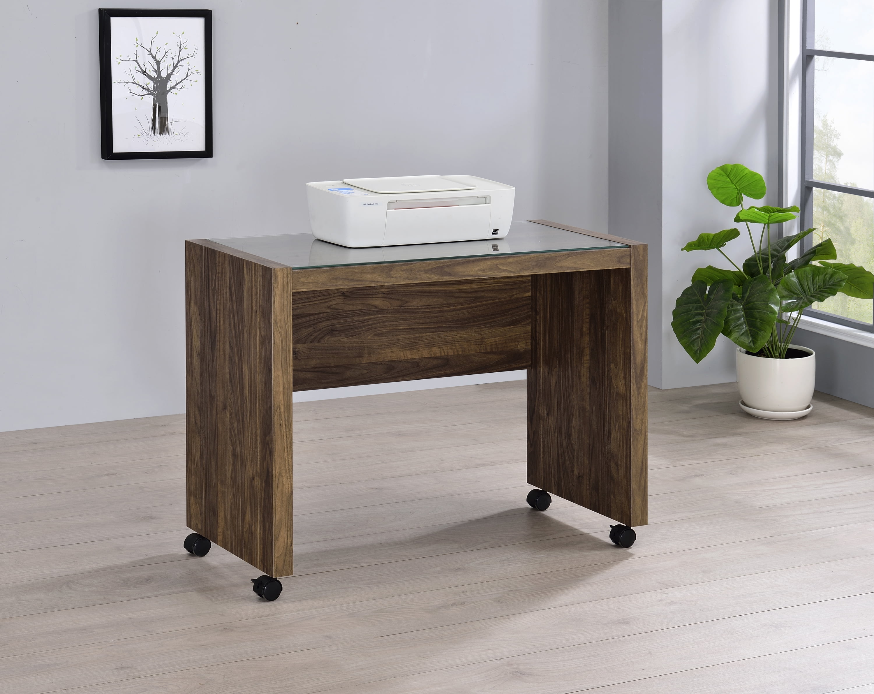 Luetta Rectangular Mobile Return with Casters Aged Walnut - Walmart.com