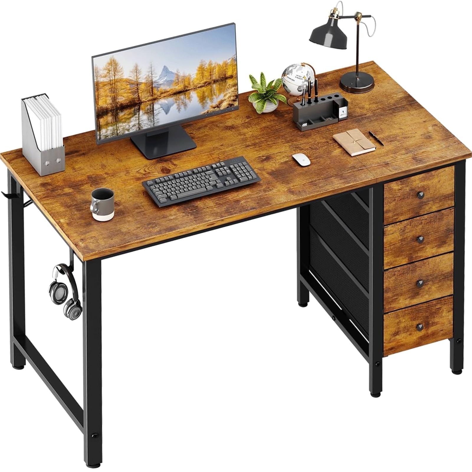Lufeiya 47 inch Computer Desk with 4 Fabric Drawers, Writing Work Study ...