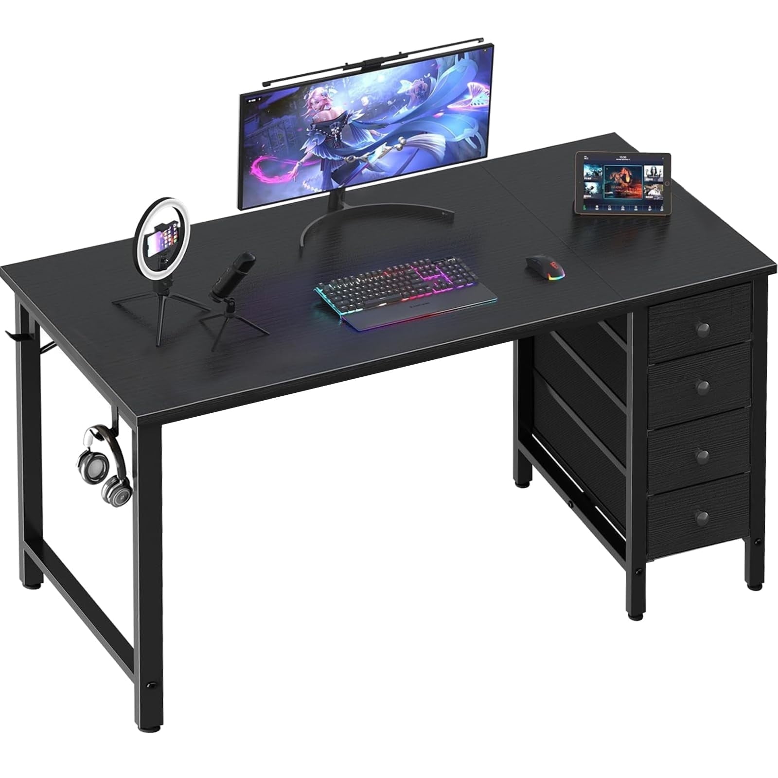 Lufeiya Gaming Desk with Fabric Drawers - 55 Inch Long Study Work ...