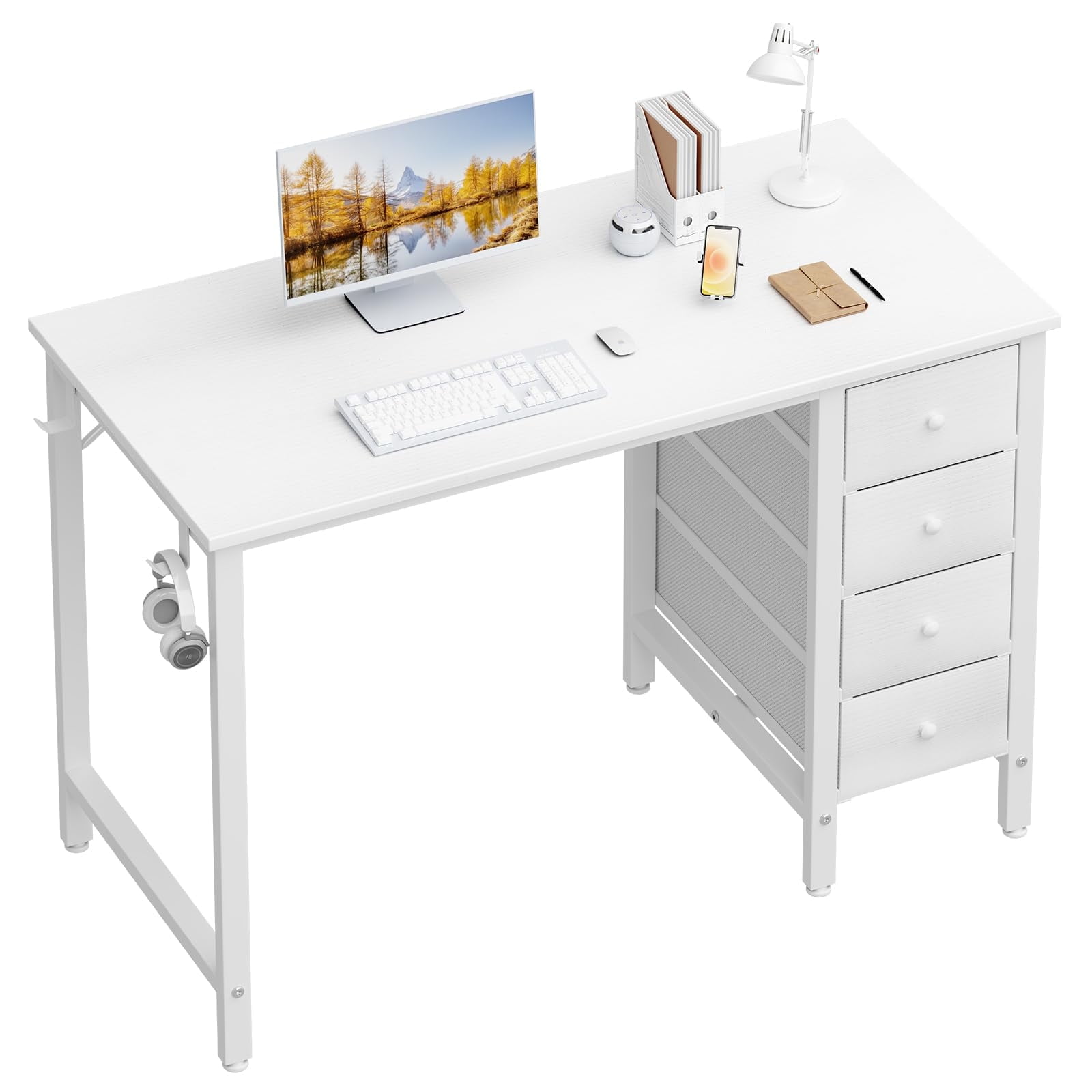 Lufeiya Small White Desk with Fabric Drawers, 40 Inch Kids Girls Teen ...