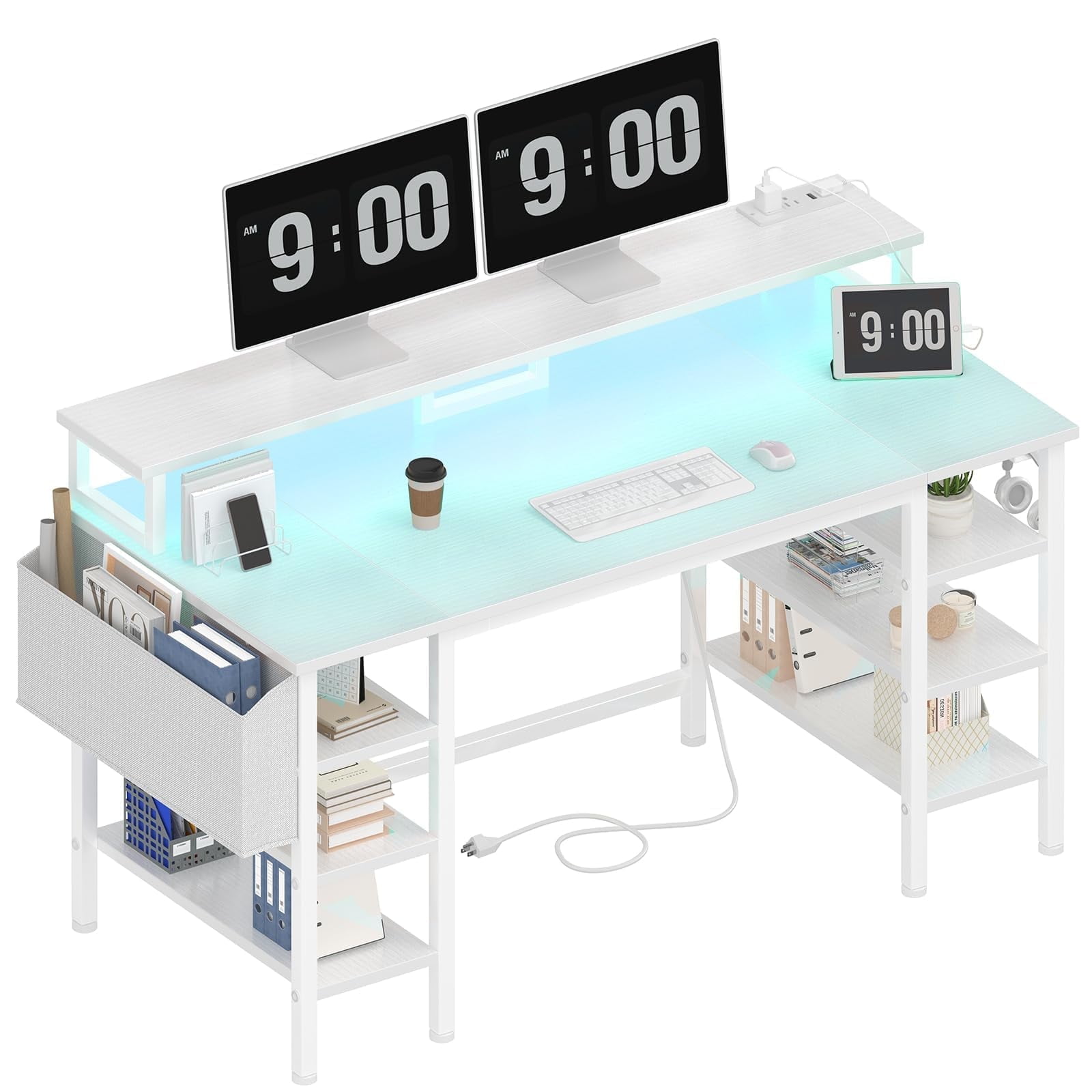 Lufeiya White Desk with Storage Shelves - 47 inch Home Office Gaming ...