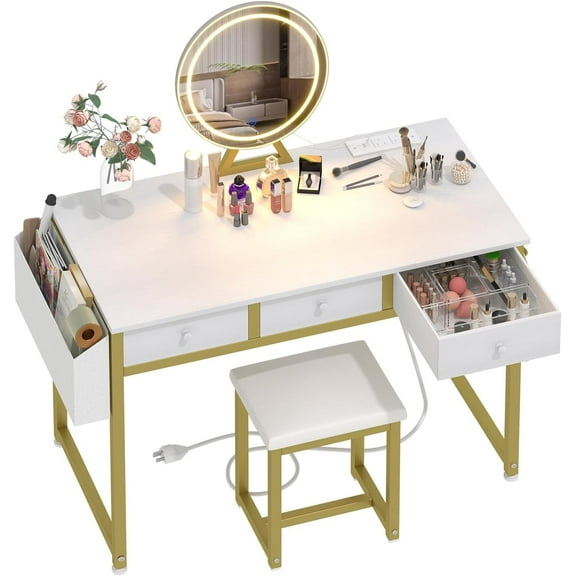 Girls Vanity Desk with Mirror and Lights Small Vanitys Set with Chair ...