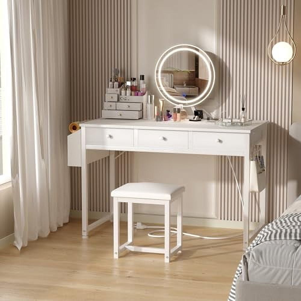 Lufeiya White Makeup Vanity Desk with Mirror and Lights, 40 inch Make ...