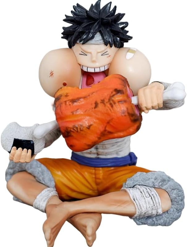 Luffy Figure Sitting Eating Meat Luffy Anime Figures 12cm/4.7inch PVC ...