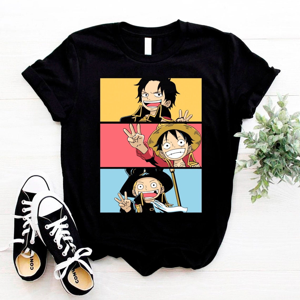 Luffy One Piece Anime T-Shirt, Straw Hat Pirates Manga, Luffy Ace Sabo ...
