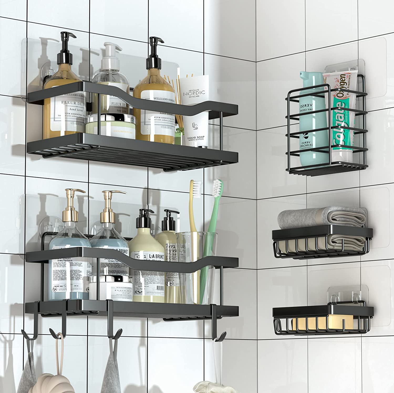 Lufia 5-Pack Adhesive Bathroom Organizer, Rustproof Stainless Steel ...
