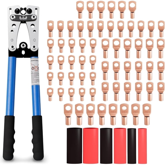 Lug Crimping Tool Kit for AWG 10-1/0 Electrical Lug Crimper with 64 ...