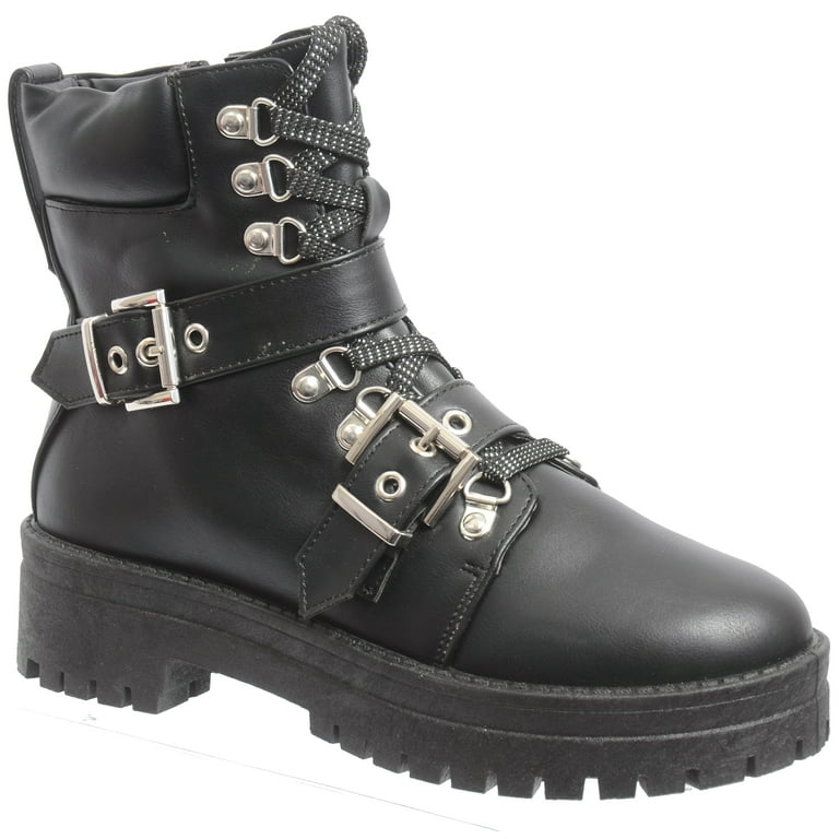 Lug Sole Lace Up Buckles Zippers Combat Boot - Walmart.com Lug Sole Lace Up Buckles Zippers Combat Boot - Walmart.com