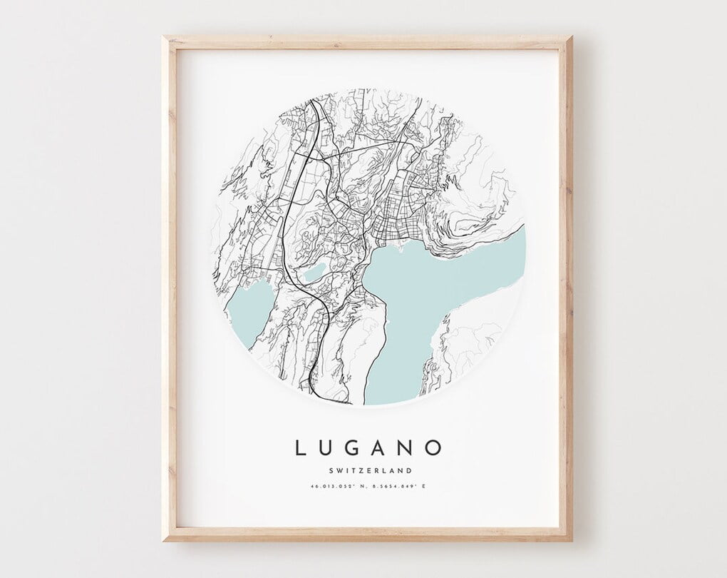 Lugano Map Print, Lugano Map Poster City Wall Art, Lugano Road Map ...