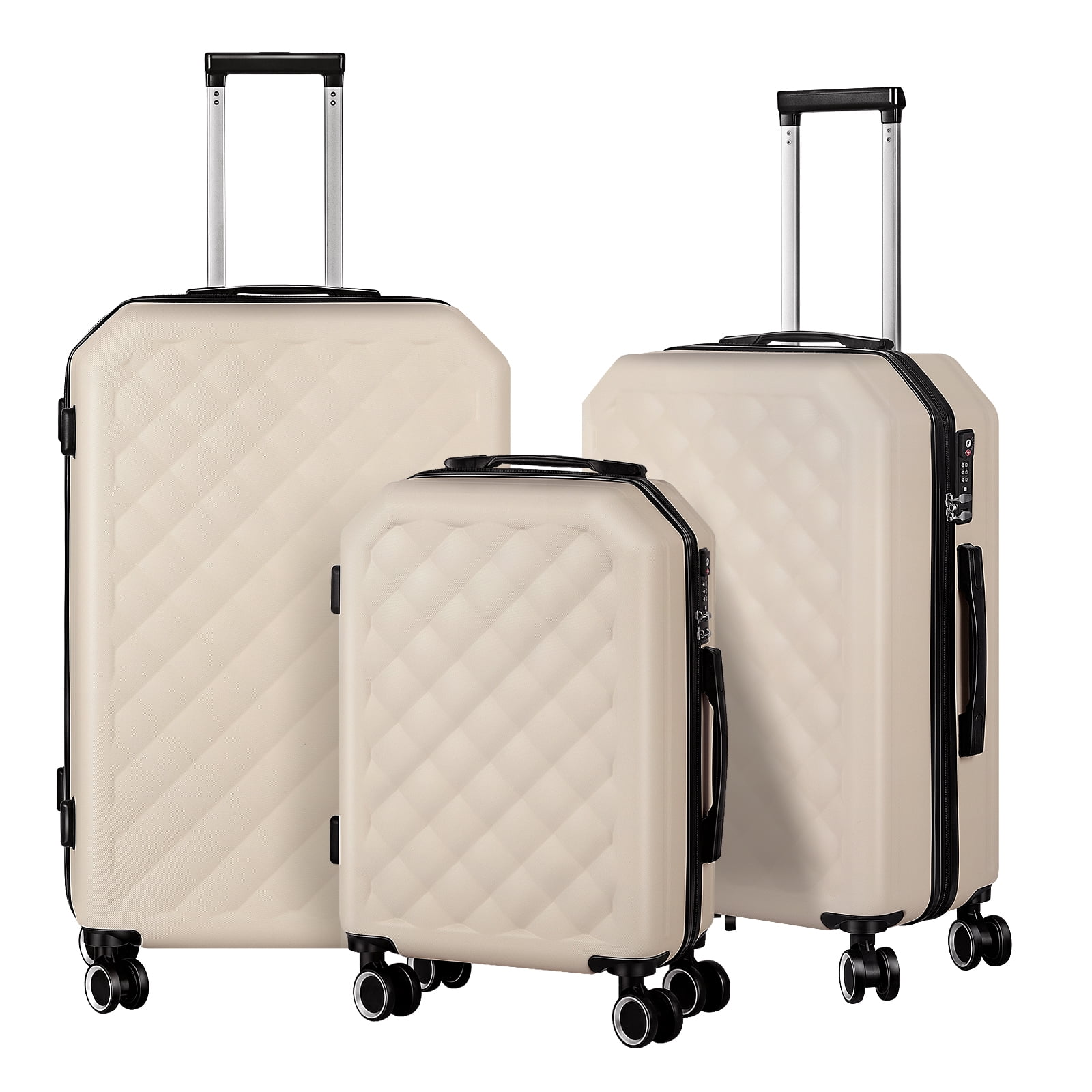 ABS 3-Piece Luggage Set - Durable Suitcase Beige 202428 - Walmart.com
