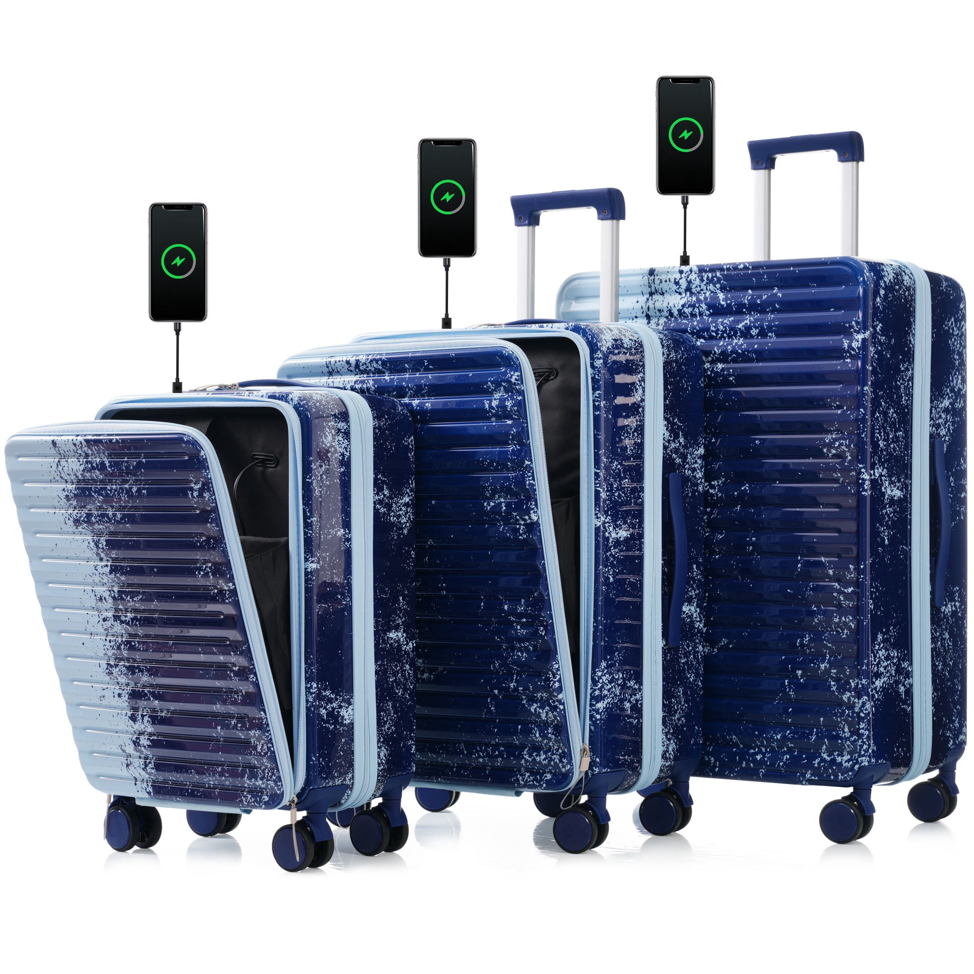Luggage 3Piece Sets, 20 "24" with front pocket,Hard Shell Luggage Carry ...