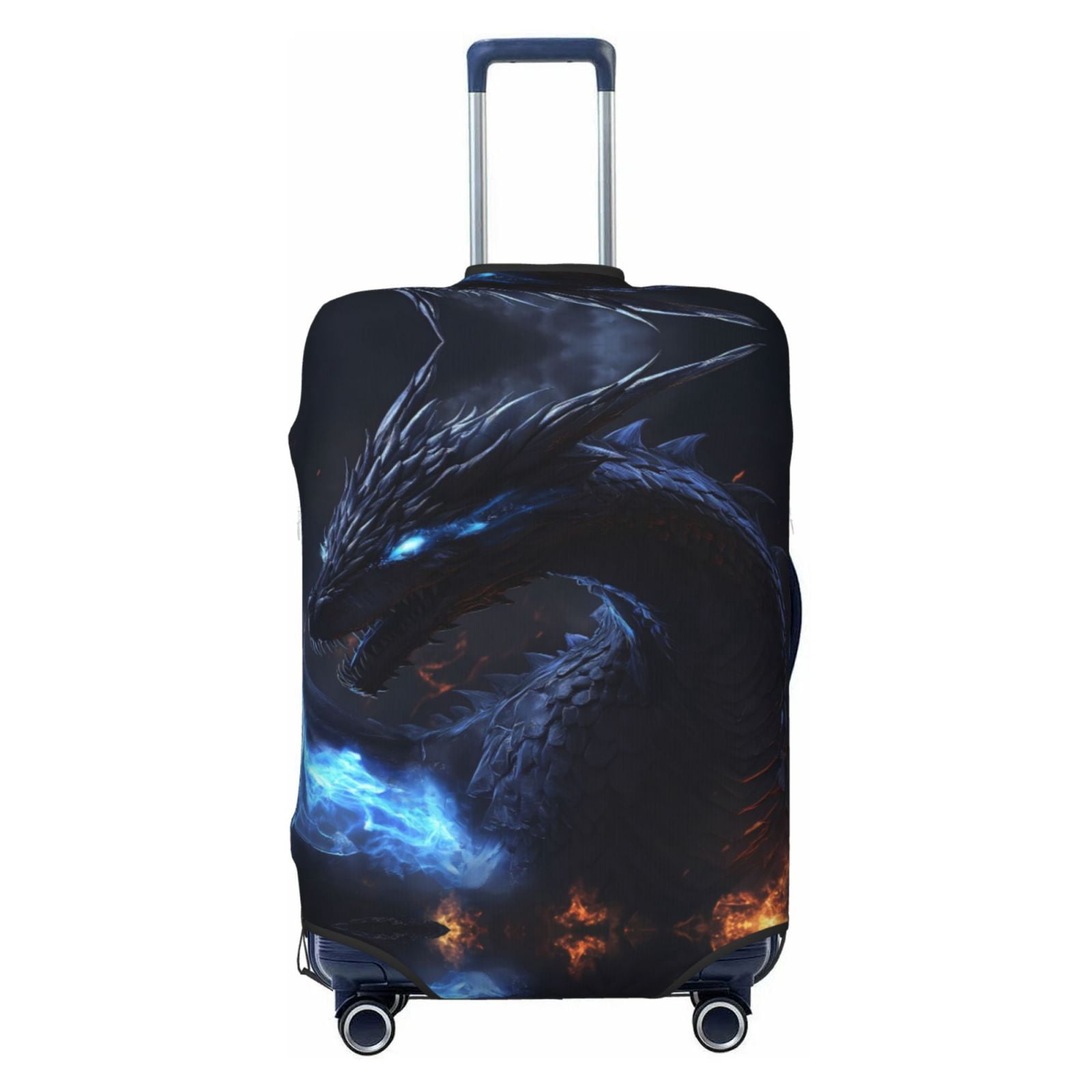 Luggage Cover for Travel Business Trip Red and Blue Flame Black Dragon ...