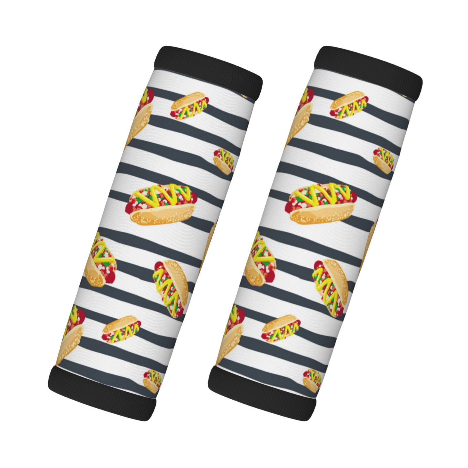 Luggage Handle Wraps for Suitcase, Black White Striped Hot Dog Print ...
