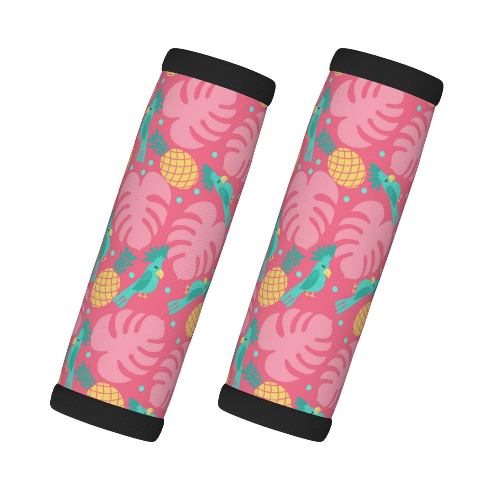 Luggage Handle Wraps for Suitcase - Cartoon Cockatoo Parrot Leaves Pink ...