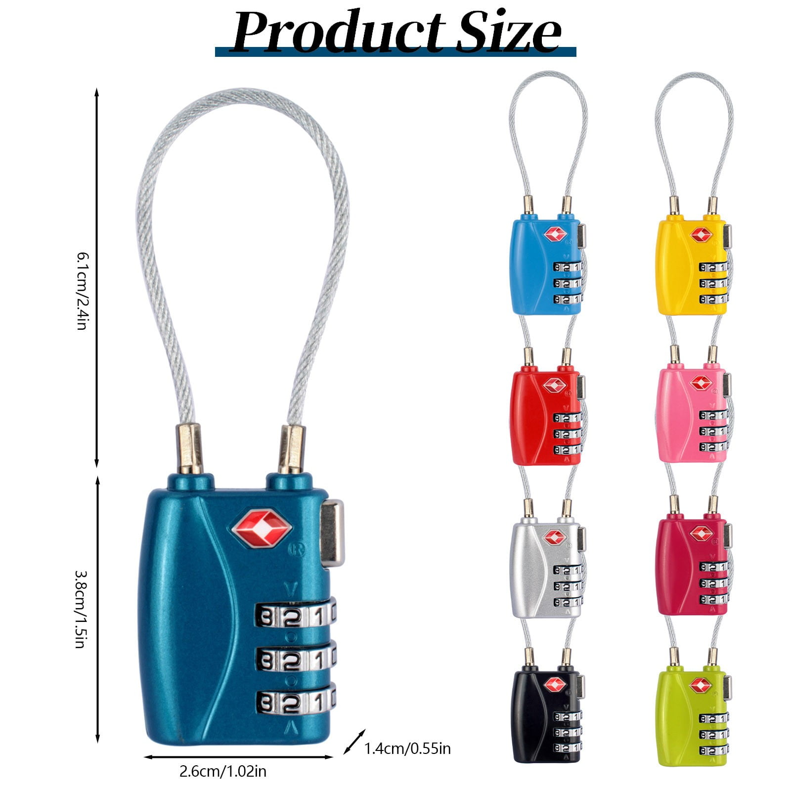 Luggage Locks - Re-Settable 3-Digit Combination Cable Lock with Alloy ...