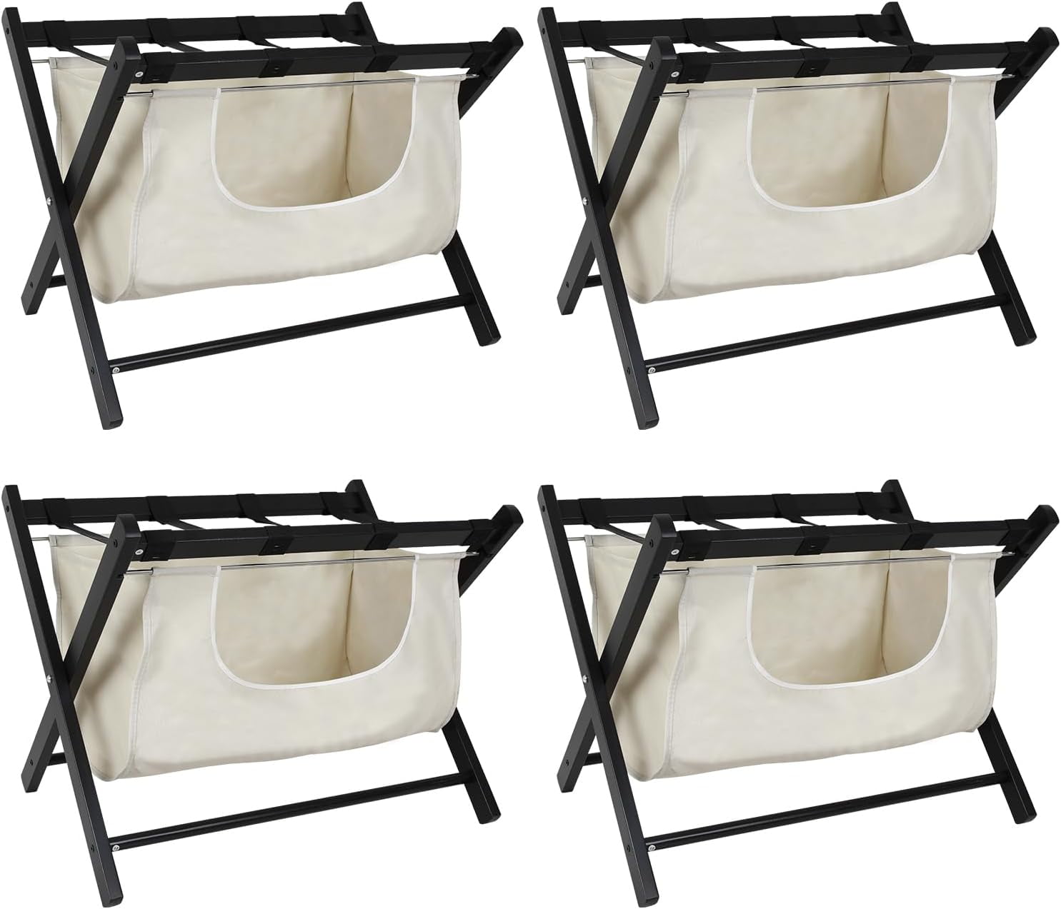 Luggage Rack 4 Pack, Luggage Rack with Removable Fabric Basket, Wooden ...