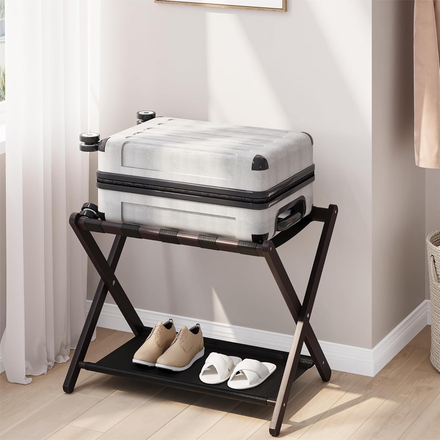 Luggage Rack, Folding Luggage Rack for Guest Room, Brown Bamboo ...