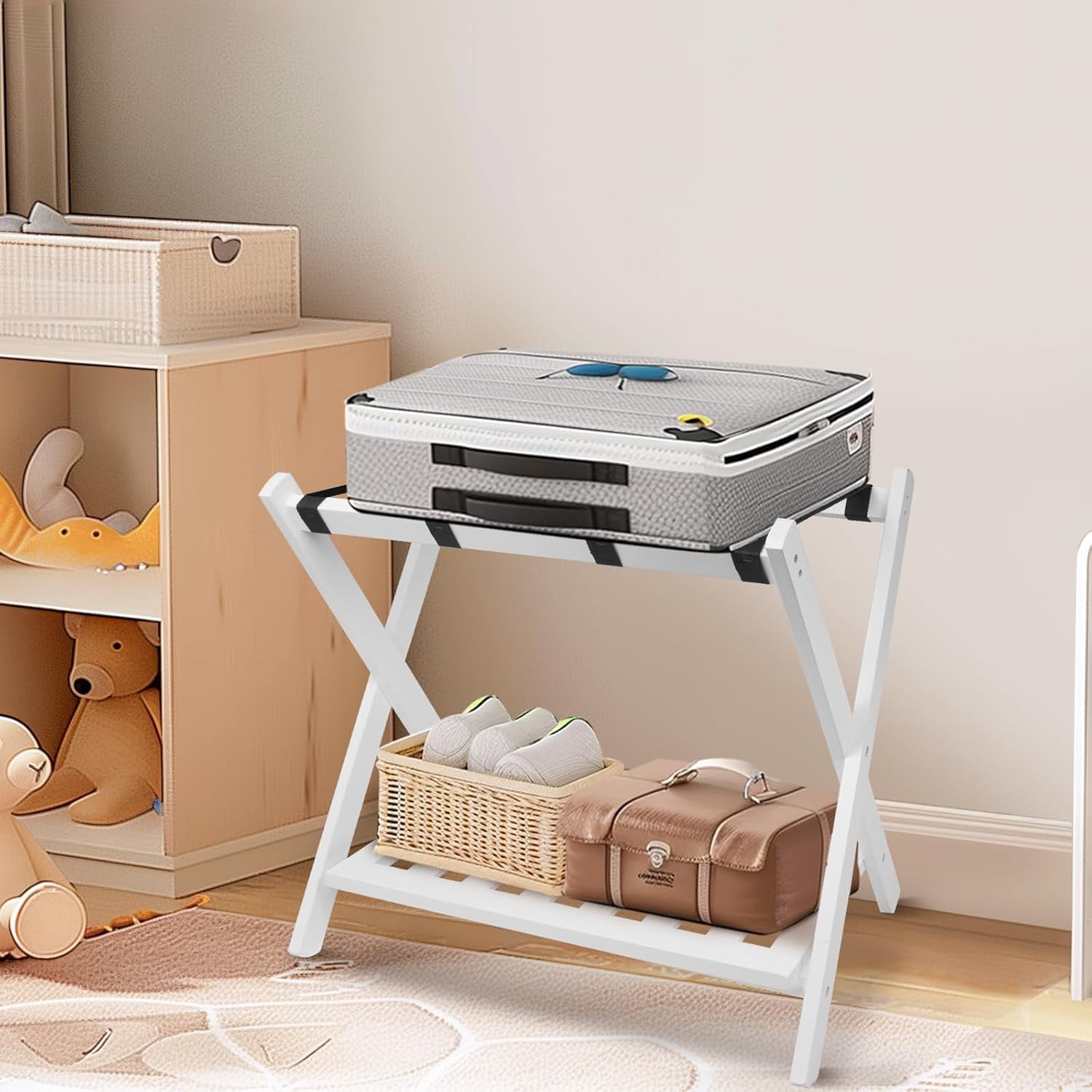 Luggage Rack Folding Suitcase Stand Storage Luggage Holder with Nylon ...
