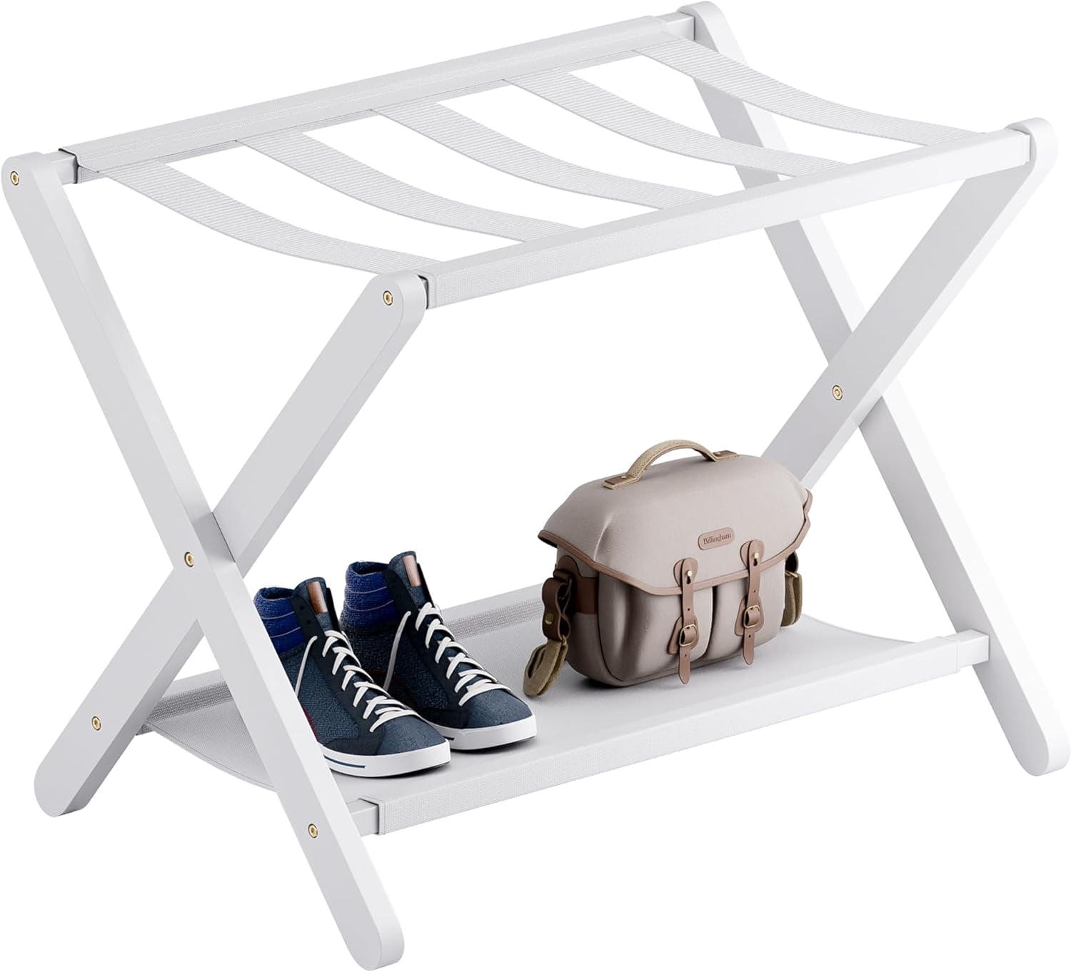 Luggage Rack, Folding Suitcase Stand with Storage Shelf, Premium Bamboo ...