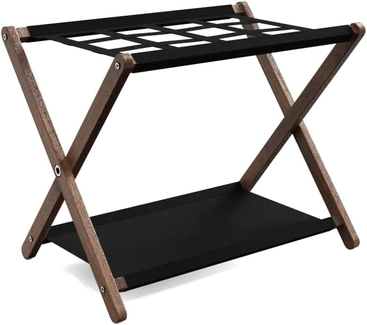 Luggage Rack for Guest Room,1- 2 Pack Wood Suitcase Racks with Nylon ...