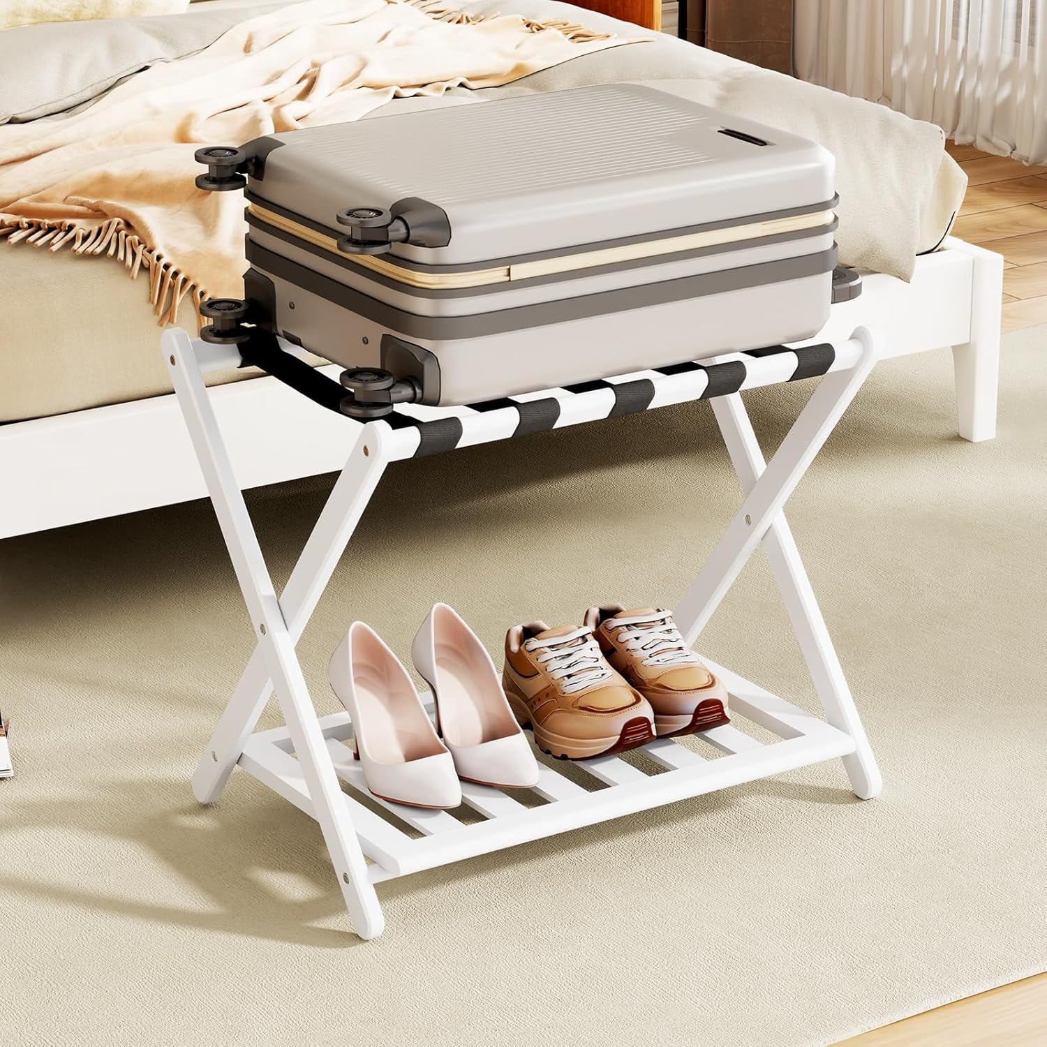 Luggage Rack for Guest Room - 1 Pack Full Assembled Luggage Rack Stand for Suitcases, Foldable ...