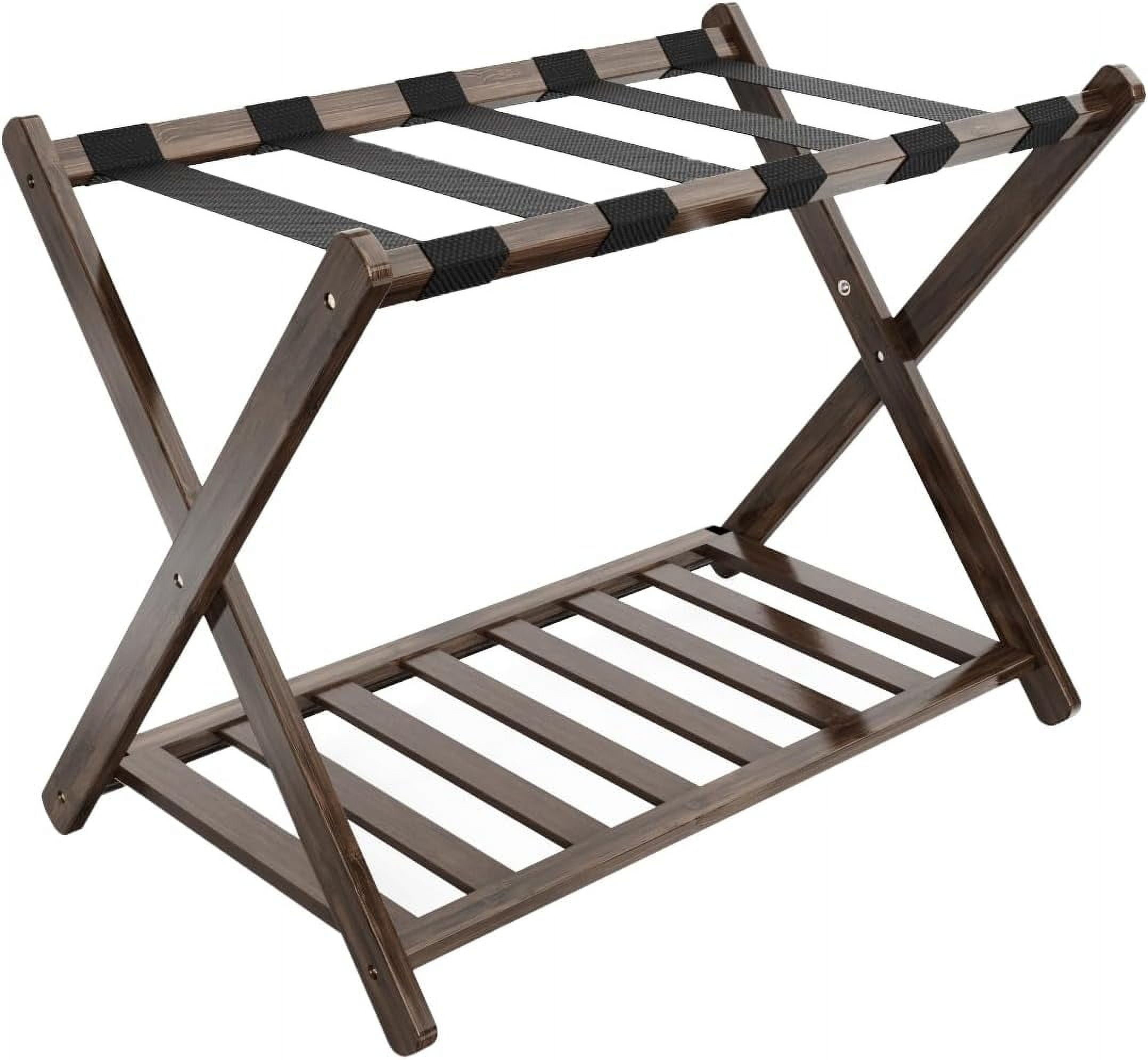 Luggage Rack for Guest Room, Folding Suitcase Stand with Storage Shelf ...