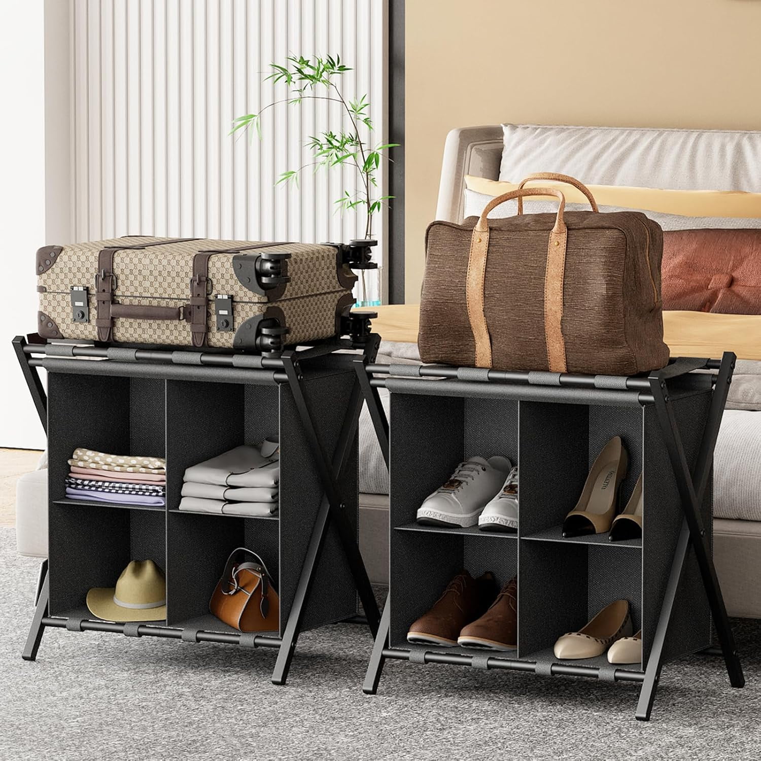 Luggage Rack for Guest Room, Set of 2, Folding Suitcase Stand with ...