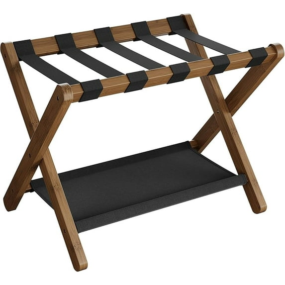 Luggage Rack, Set of 2, Folding Suitcase Stand with Storage Shelf, for ...