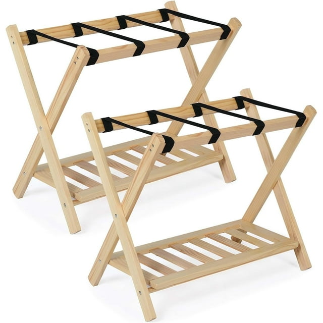Luggage Racks Set of 2, Wood Luggage Rack for Suitcases, 100% Solid ...