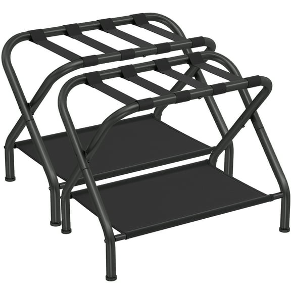 Luggage Rack, Set of 2, Folding Suitcase Stand with Storage Shelf, for ...