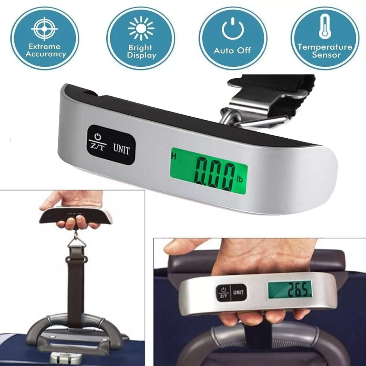 Luggage Scale,110lb/50kg Hanging Baggage Scale with Backlit LCD Display,Portable Baggage Digital ...