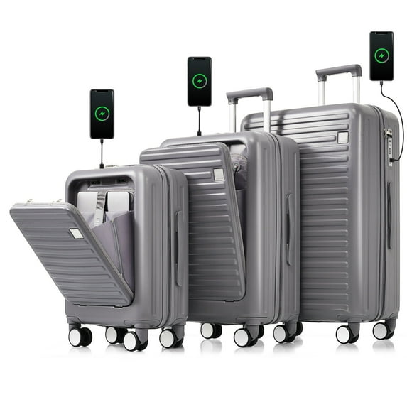 3-Piece Set Suitcase(20″,24″,28″),Luggage with USB Port,20″,24 ...