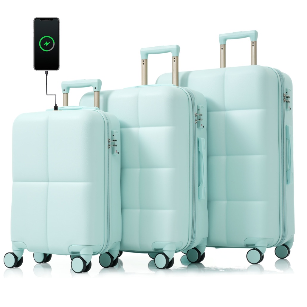 Luggage Set of 3, 20 Inches with USB Port, Carry-on Luggage with Cup ...