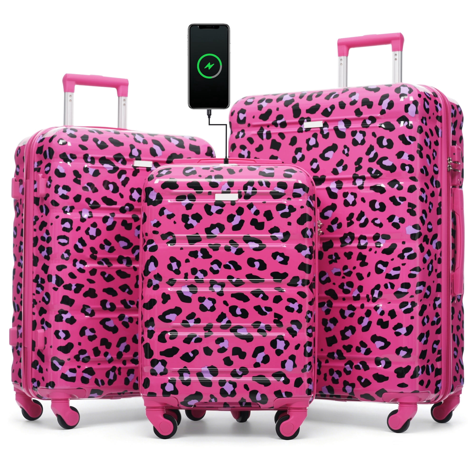 Luggage Set of 3, 20-inch with USB Port, Airline Certified Carry-on ...